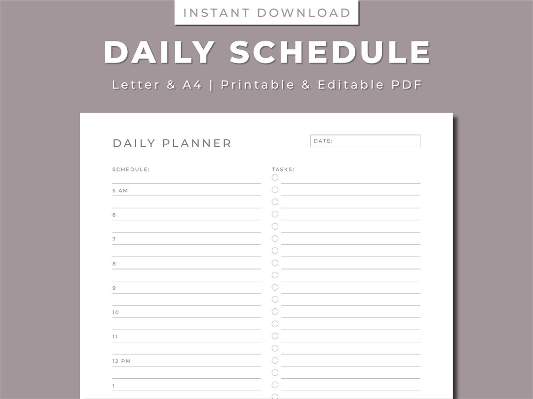 Daily Schedule Planner, Printable & Editable, Undated Planner, Instant ...