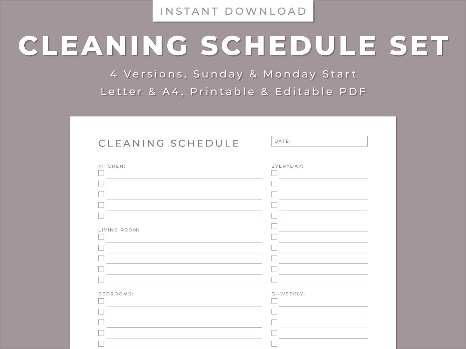 Cleaning Schedule Printable: Daily, Weekly, Monthly Checklist (PDF) - Etsy