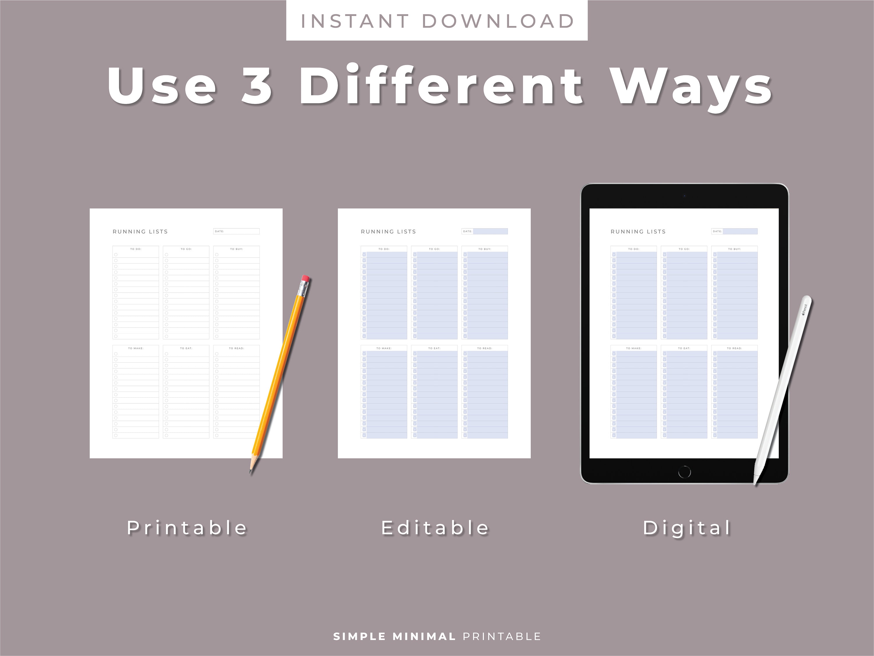 Running To-do Lists Printable: Simple Task Planner (PDF) - Etsy