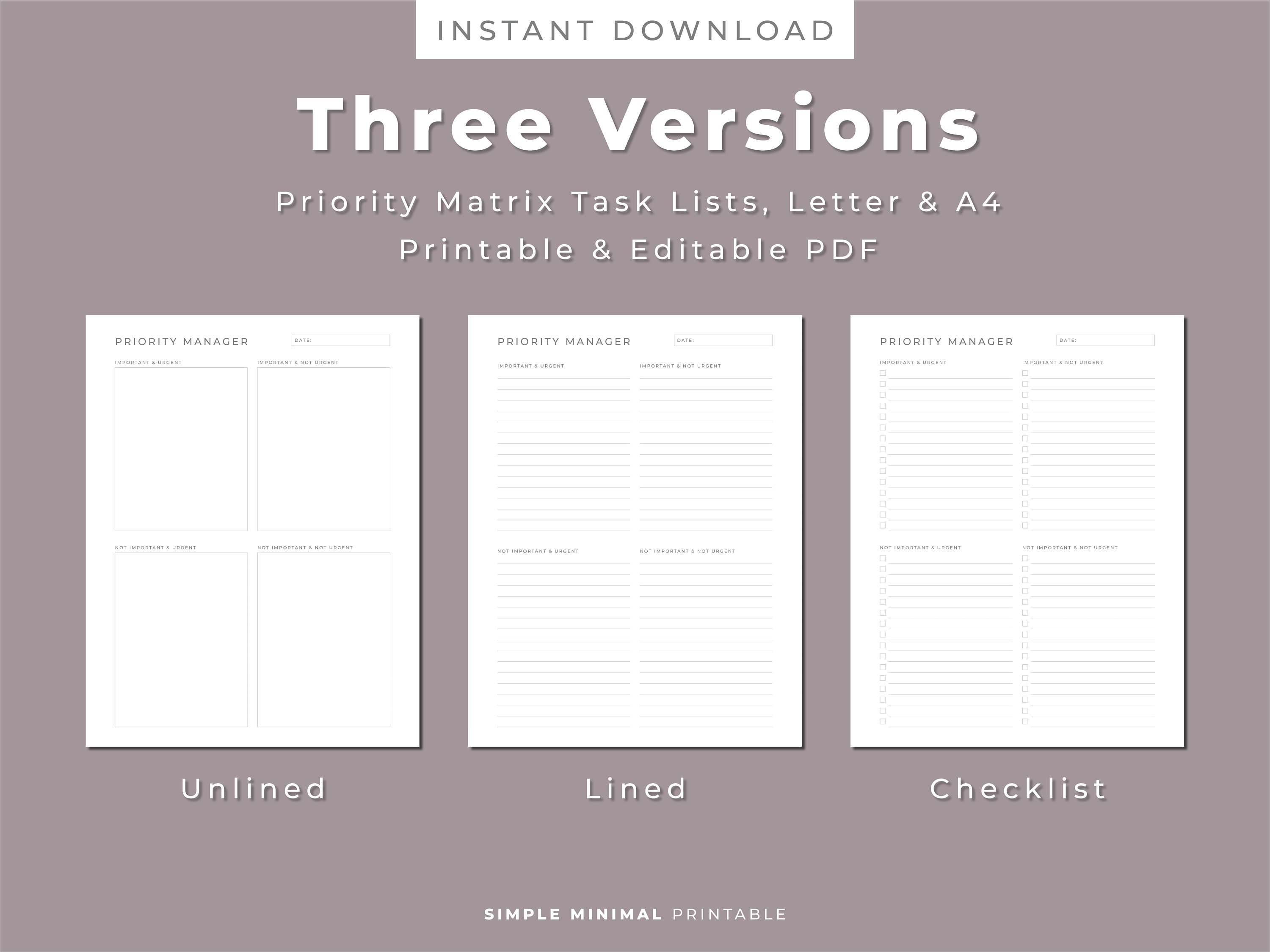 Priority Manager Printable Priority Matrix Decision Matrix - Etsy