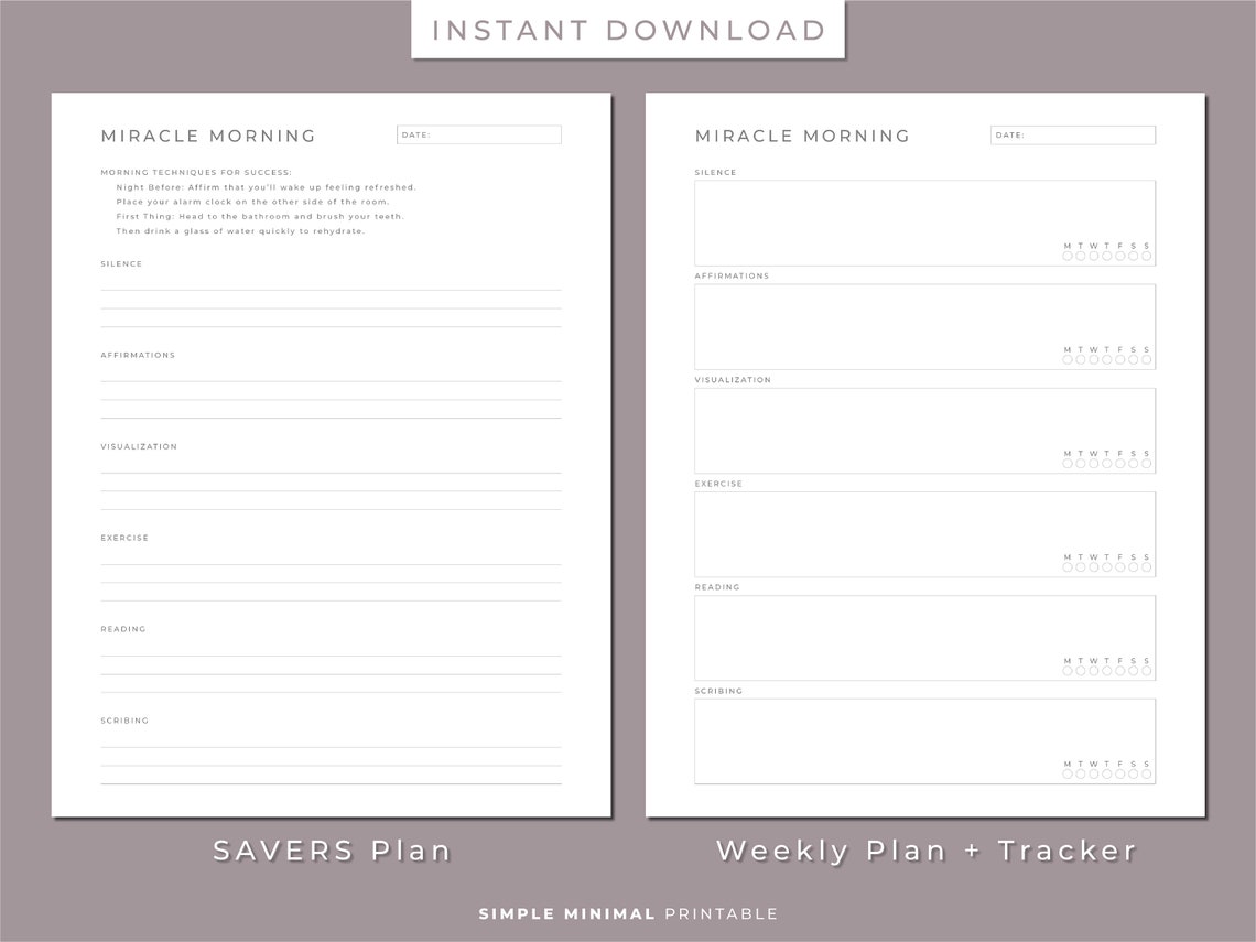 Miracle Morning Printable, Planner and Habit Tracker, Morning Routine ...