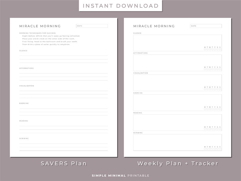 Miracle Morning Printable, Planner and Habit Tracker, Morning Routine ...