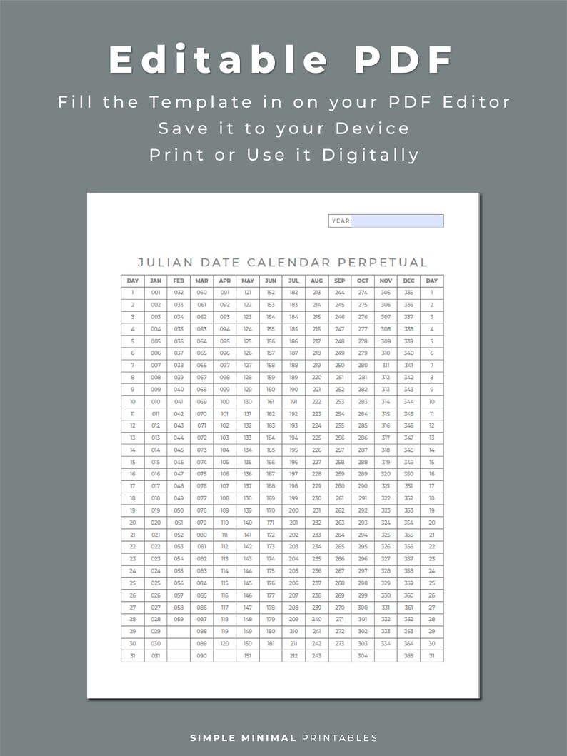 Julian Date Calendar Project Management Perpetual Leap - Etsy