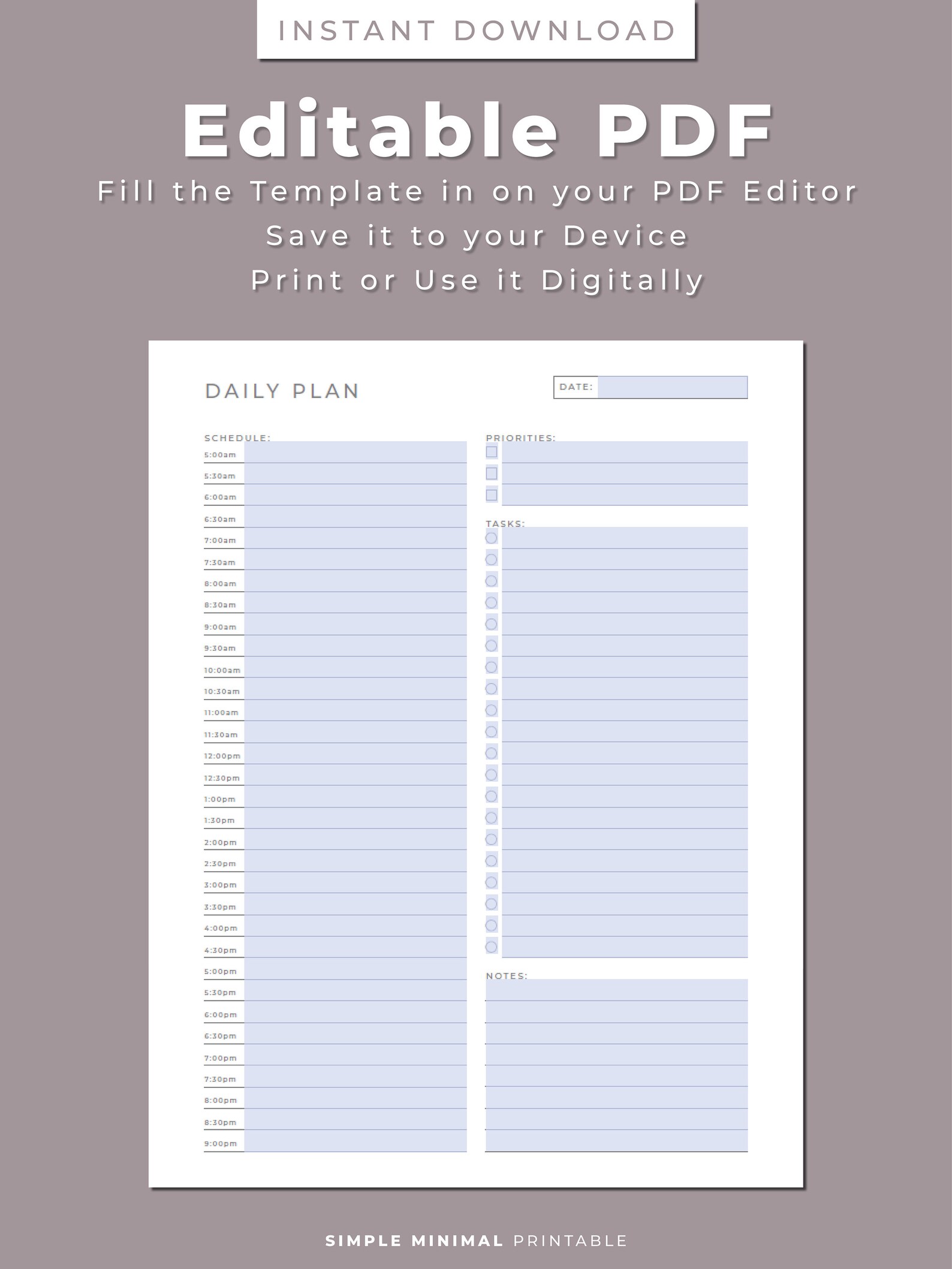 Half Hour Daily Planner: Printable Schedule, To-do List (letter/a4 PDF ...