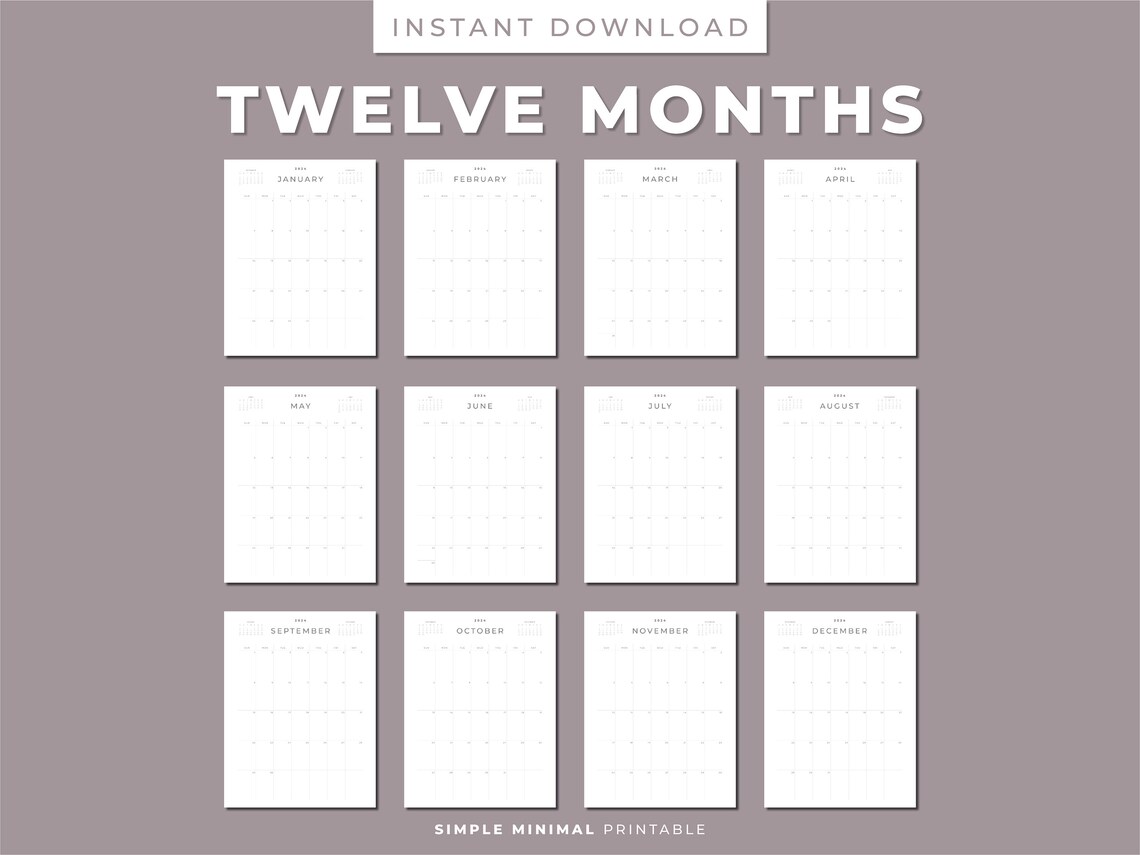 2024 Monthly Printable Calendars, Includes Yearly Calendars, Minimalist ...