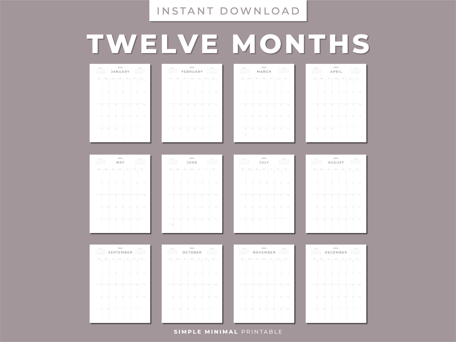 2024 Monthly Printable Calendars, Includes Yearly Calendars, Minimalist ...