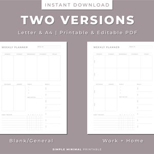 Weekly Printable Planner: Goals, Meals, Habit Tracker (letter/a4) - Etsy
