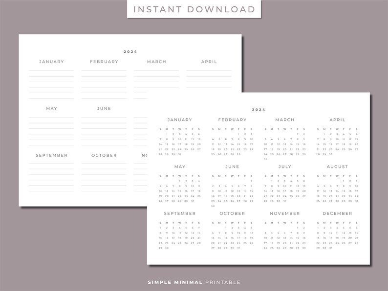 2023/2024 Monthly Printable Calendars Landscape Yearly - Etsy