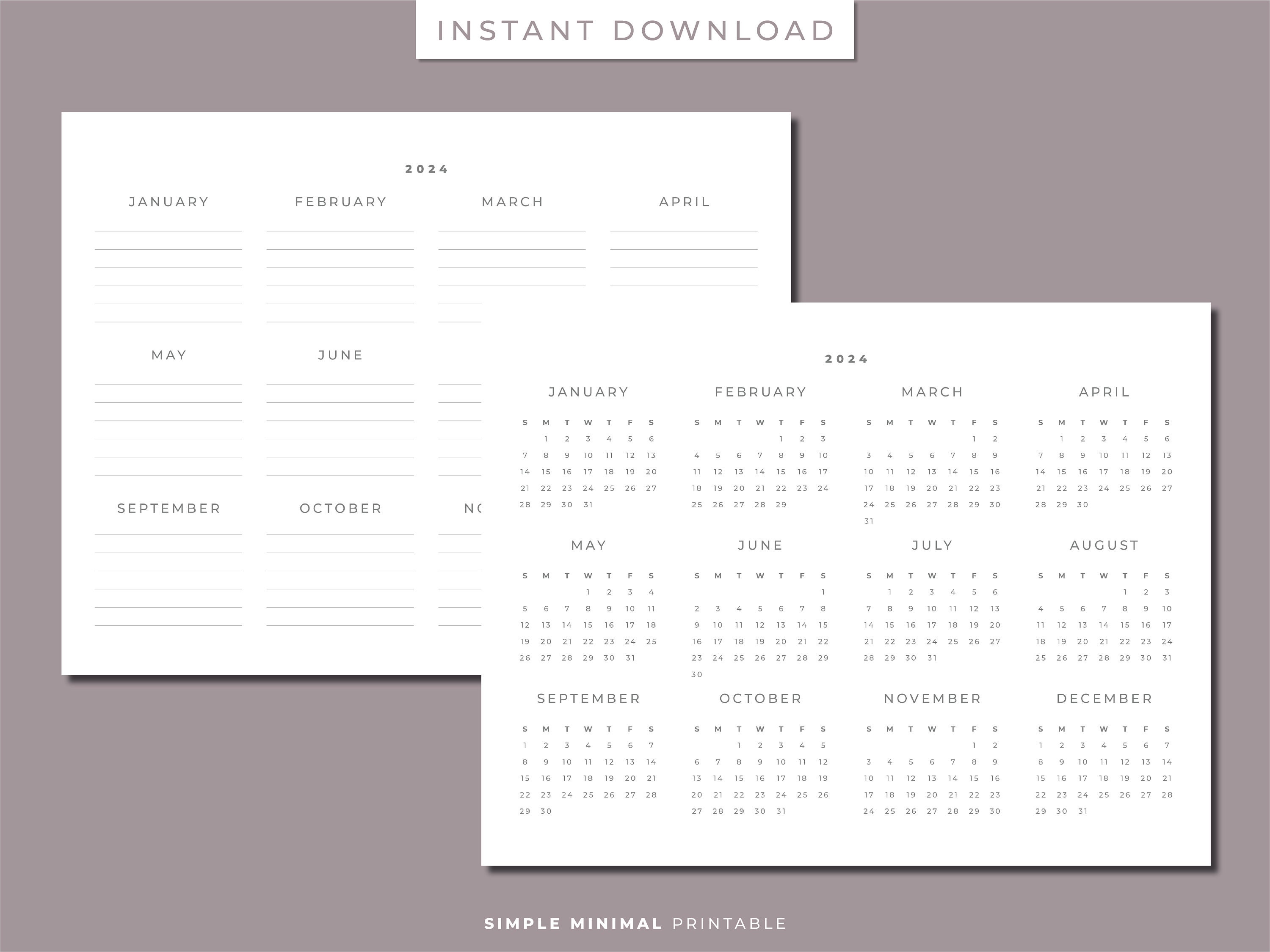 2023/2024 Monthly Printable Calendars Landscape Yearly - Etsy