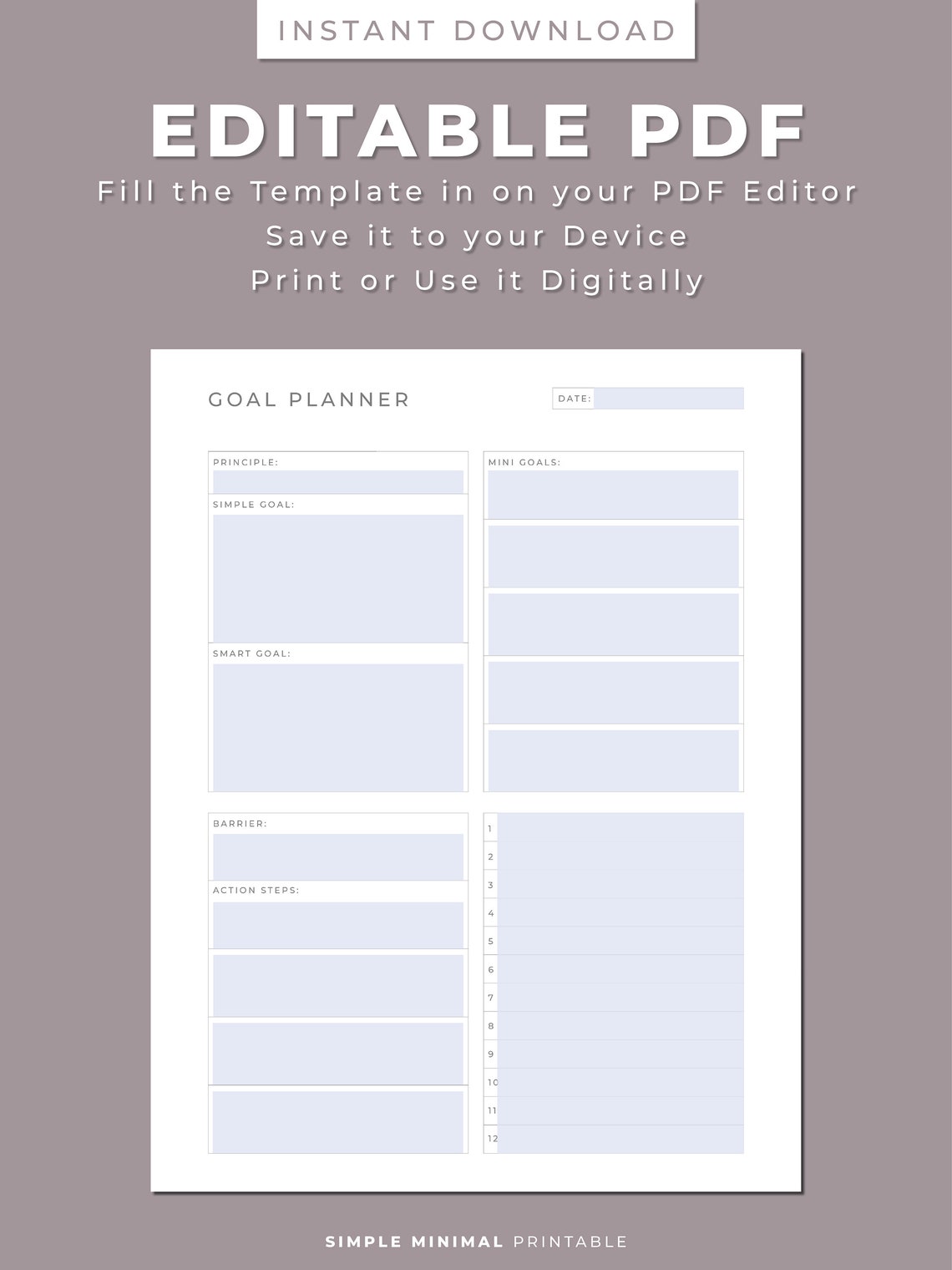 Goal Setting Printable Planner, Goal Setting Challenge, Goal Defining ...
