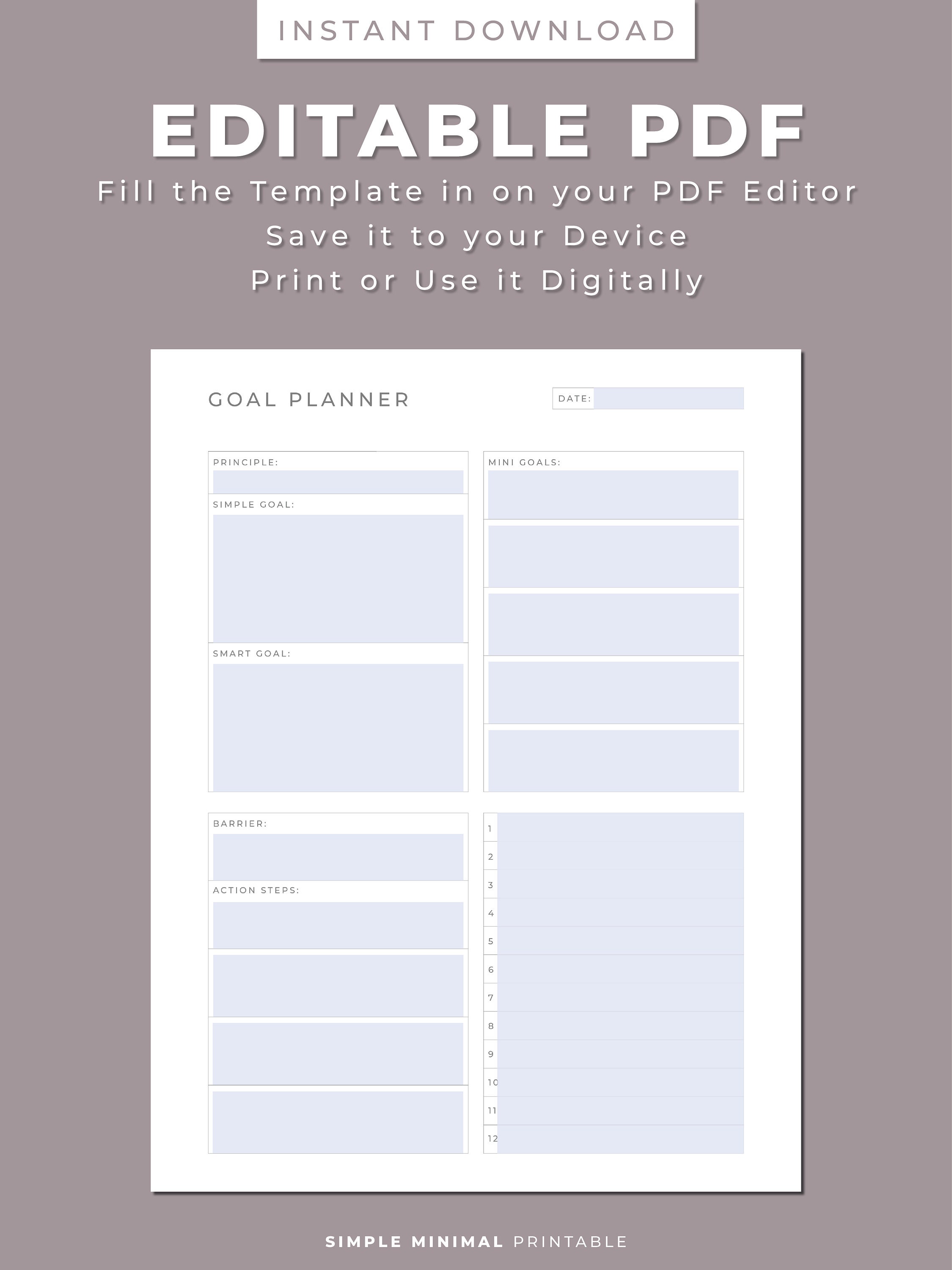 Goal Setting Printable Planner, Goal Setting Challenge, Goal Defining ...
