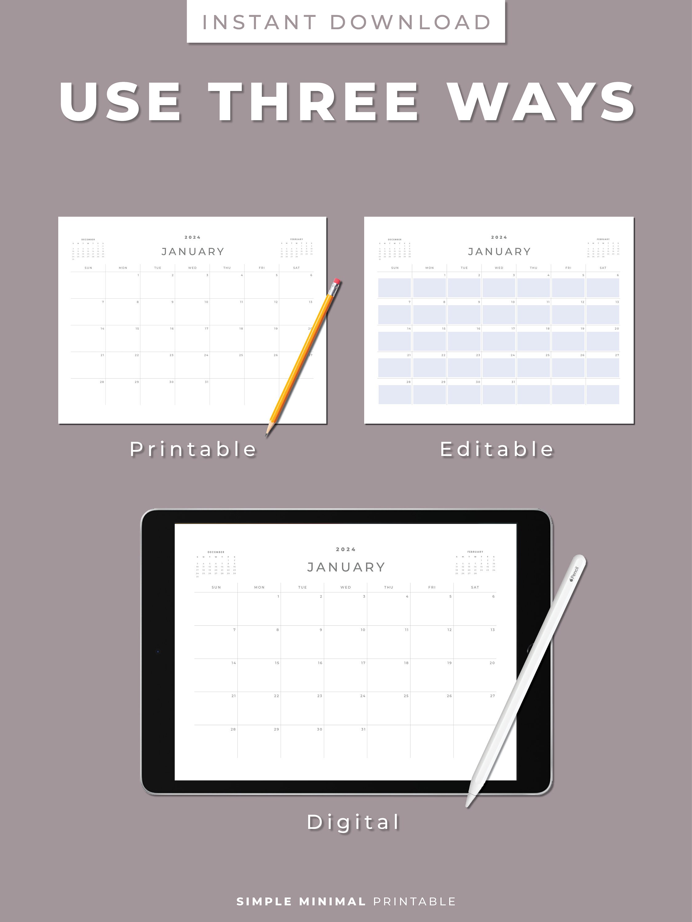 2023/2024 Monthly Printable Calendars Landscape Yearly - Etsy
