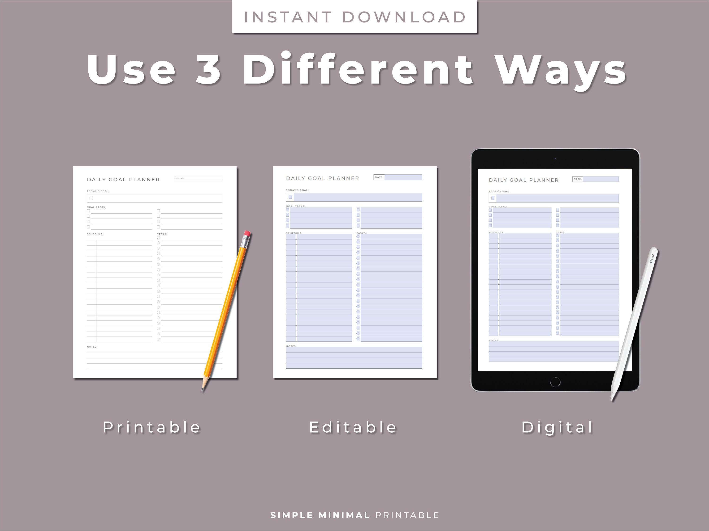 Daily Goal Planner: Printable, Editable, Undated (letter/a4 PDF) - Etsy