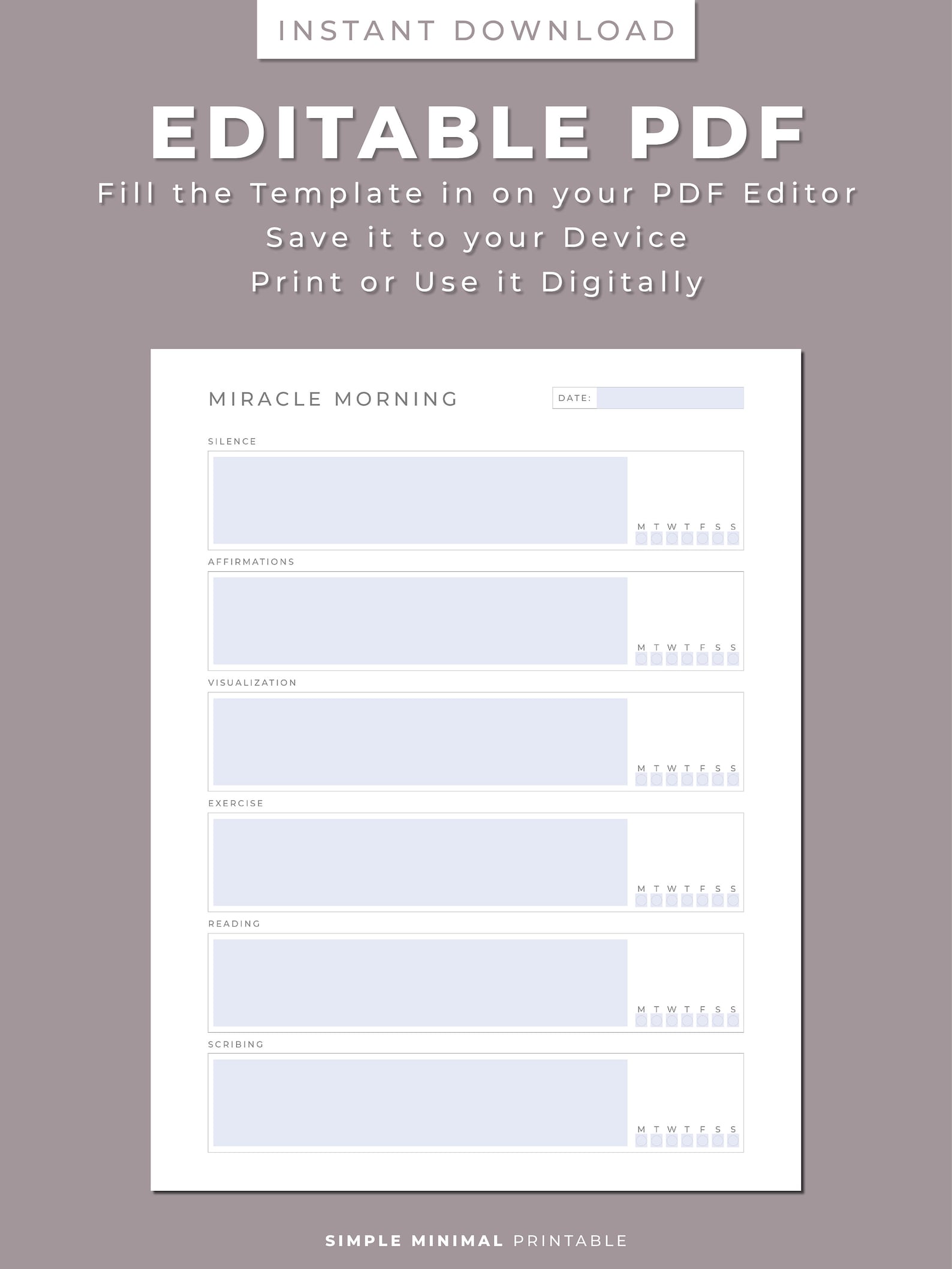Miracle Morning Printable, Planner and Habit Tracker, Morning Routine ...