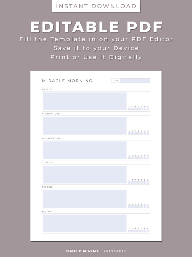 Miracle Morning Printable, Planner and Habit Tracker, Morning Routine ...