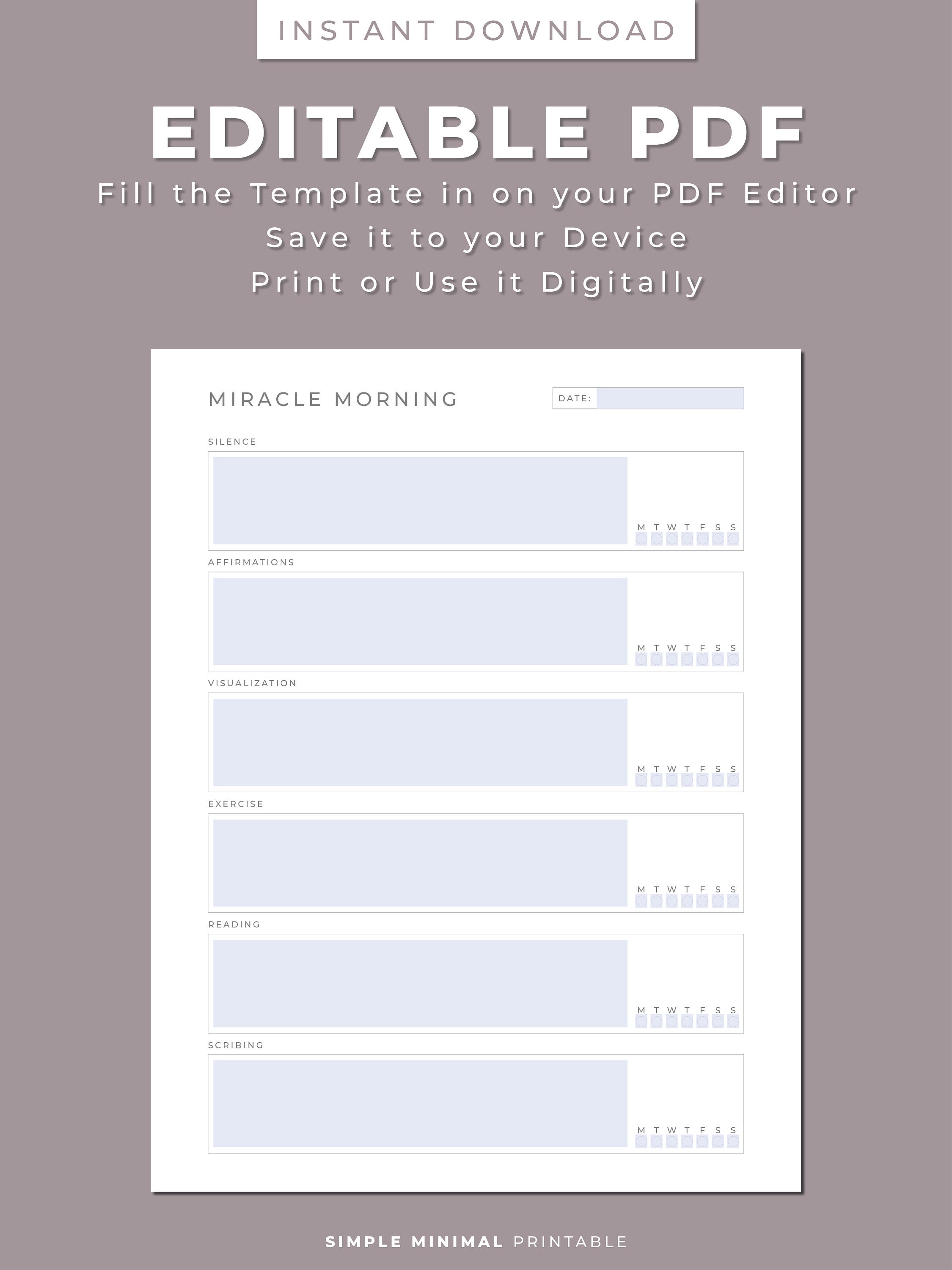 Miracle Morning Printable, Planner and Habit Tracker, Morning Routine ...