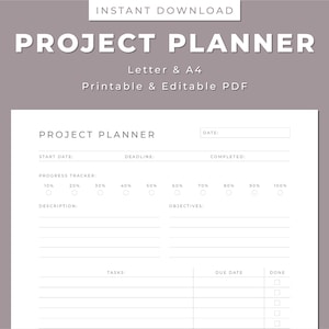 Project Planner Printable, Objects, Tasks, Resource Planner, Business ...