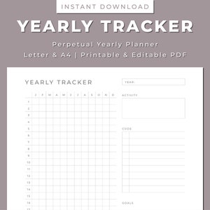 Yearly Tracker Printable Planner, Year in Pixels, Goals, Color Code ...