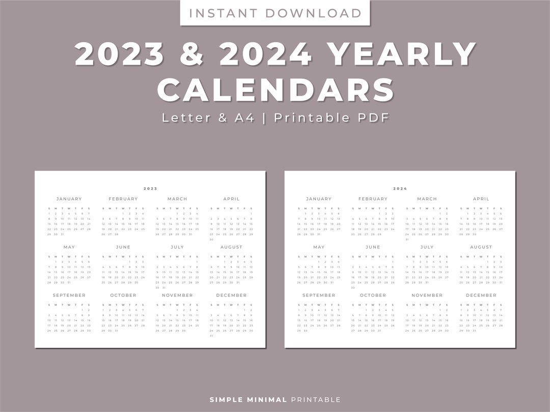 2023 & 2024 Yearly Calendars Printable Simple Calendar - Etsy