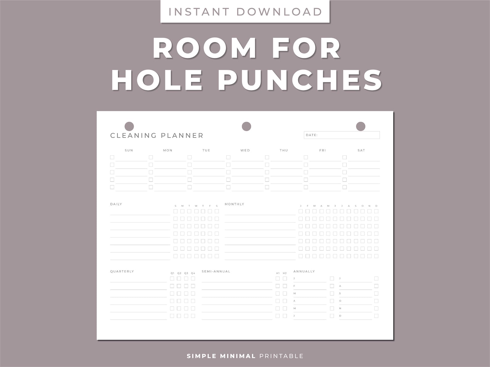 Cleaning Planner Printable, Daily Weekly Monthly Quarterly Semi-annual ...