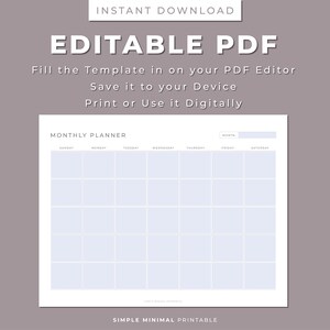 Monthly Simple Calendar Printable, Landscape, Template, Insert, Sun/mon ...