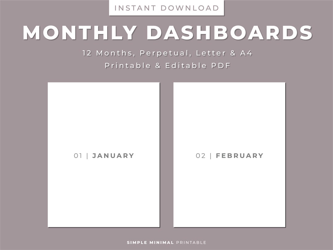 Minimal Monthly Planner Dashboard Printable, Printable Monthly Dividers ...