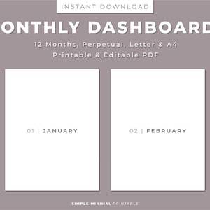 Minimal Monthly Planner Dashboard: Letter/a4 Printable (PDF) - Etsy