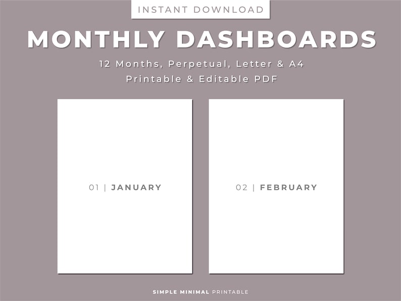 Minimal Monthly Planner Dashboard: Letter/a4 Printable (PDF) - Etsy