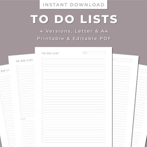 To Do List Printable, 4 Versions, Simple Task List Templates ...