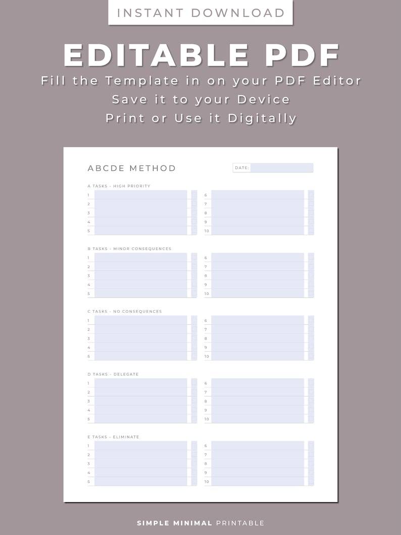 ABCDE Method Productivity Printable: Task List (letter/a4 PDF) - Etsy