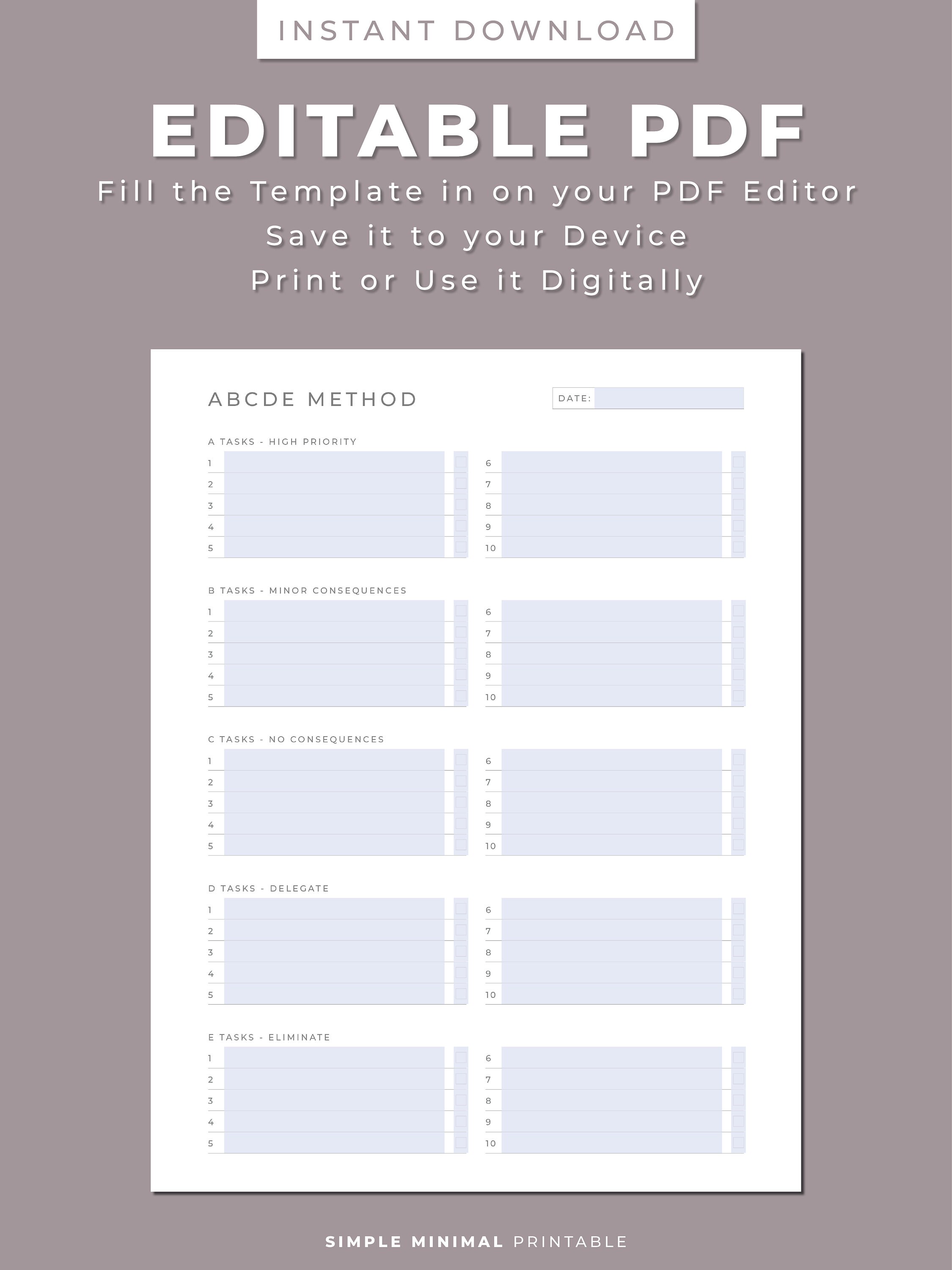 ABCDE Method Productivity Printable: Task List (letter/a4 PDF) - Etsy