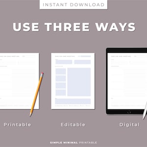 One-on-one Meeting Notes Printable: Agenda and Minutes (letter/a4 ...