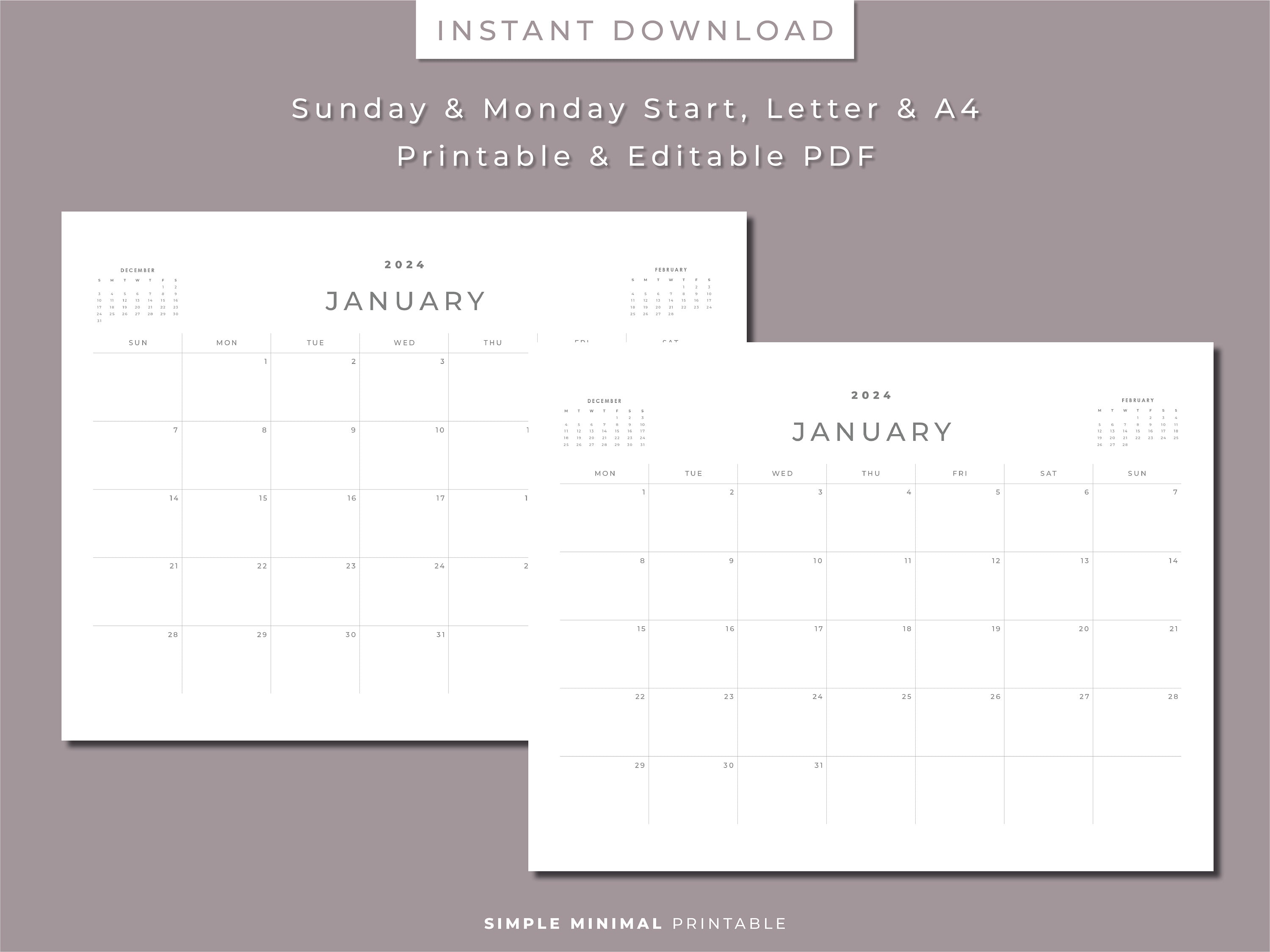 2023/2024 Monthly Printable Calendars Landscape Yearly - Etsy