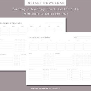 Cleaning Planner Printable, Daily Weekly Monthly Quarterly Semi-annual ...