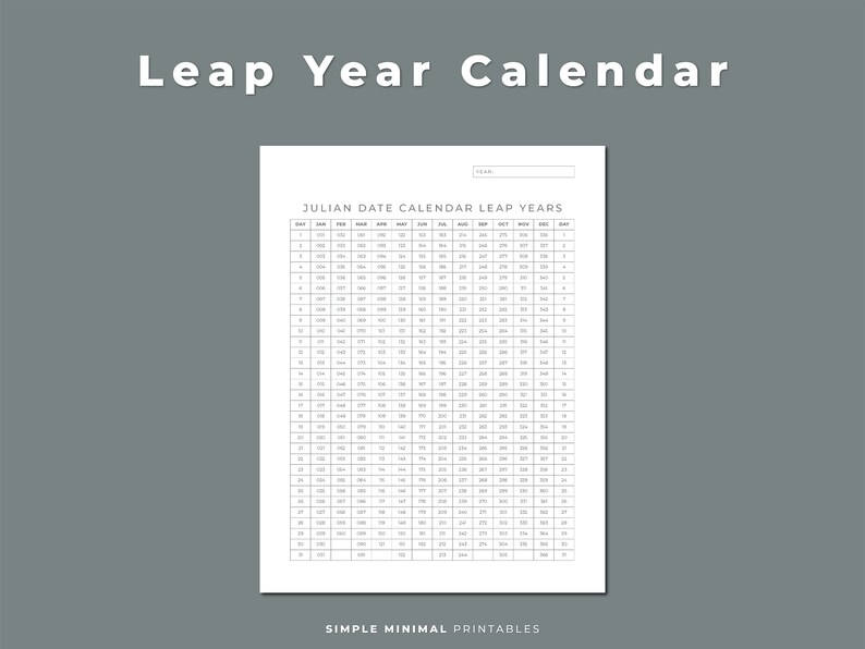 Julian Date Calendar Project Management Perpetual Leap - Etsy