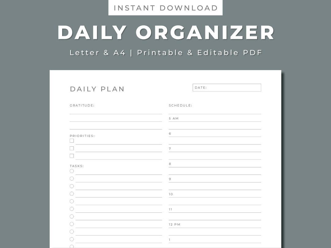 Daily Organizer Planner Printable & Editable Undated - Etsy