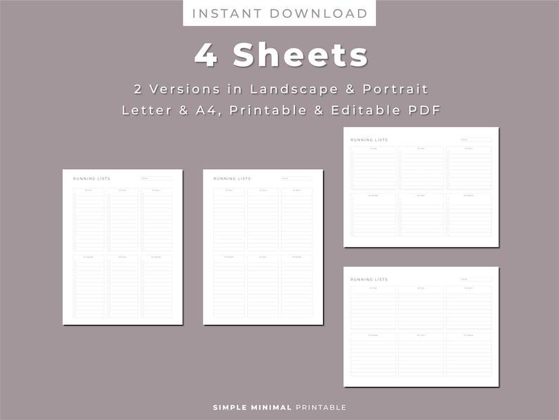 Running To-do Lists Printable: Simple Task Planner (PDF) - Etsy