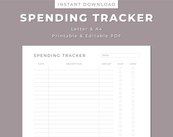 Spending Tracker Printable, Expense Tracker, Budget Template, Financial ...