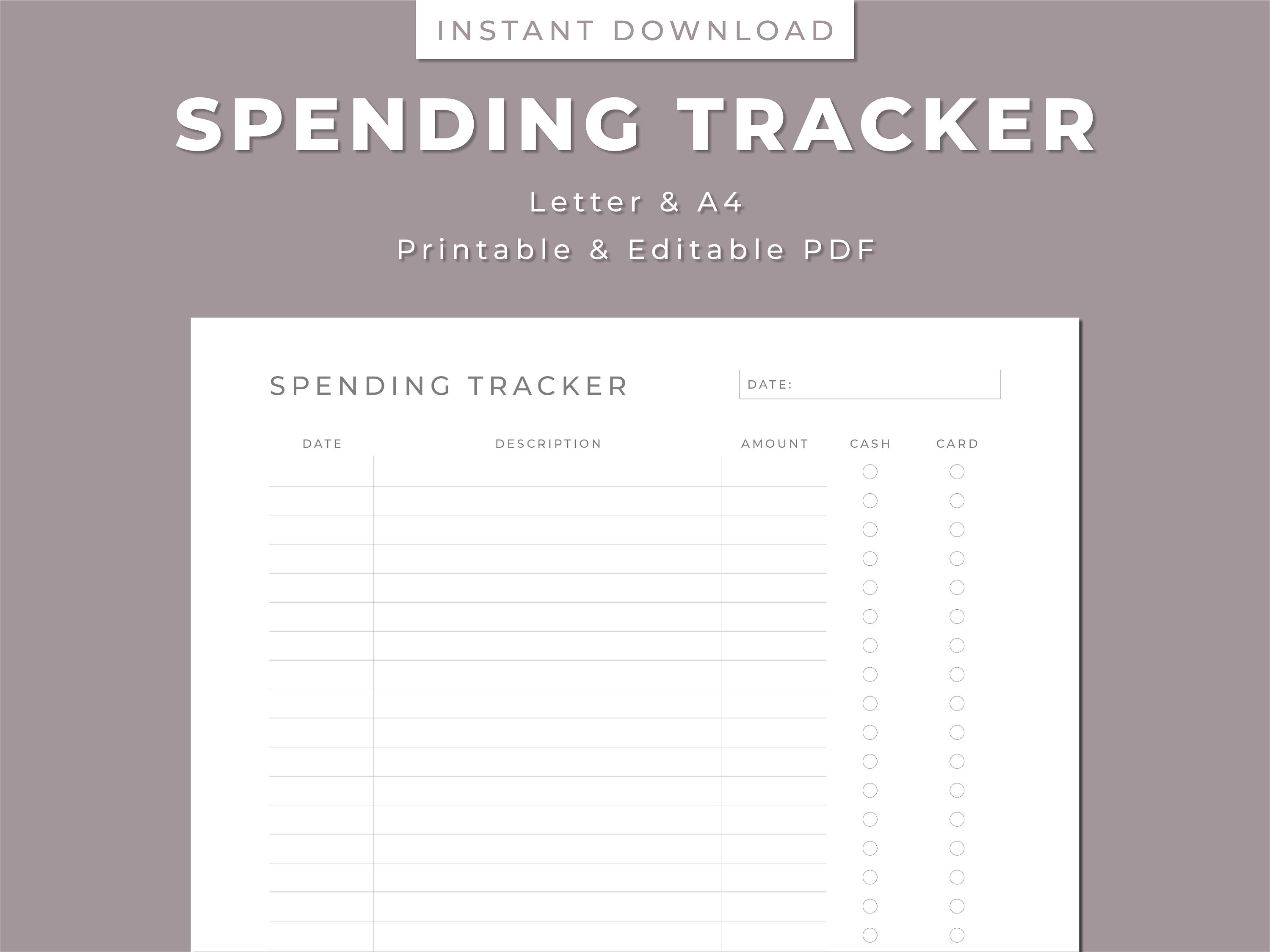 Minimal Spending Tracker Printable: Financial Expense Budget (letter/a4 ...