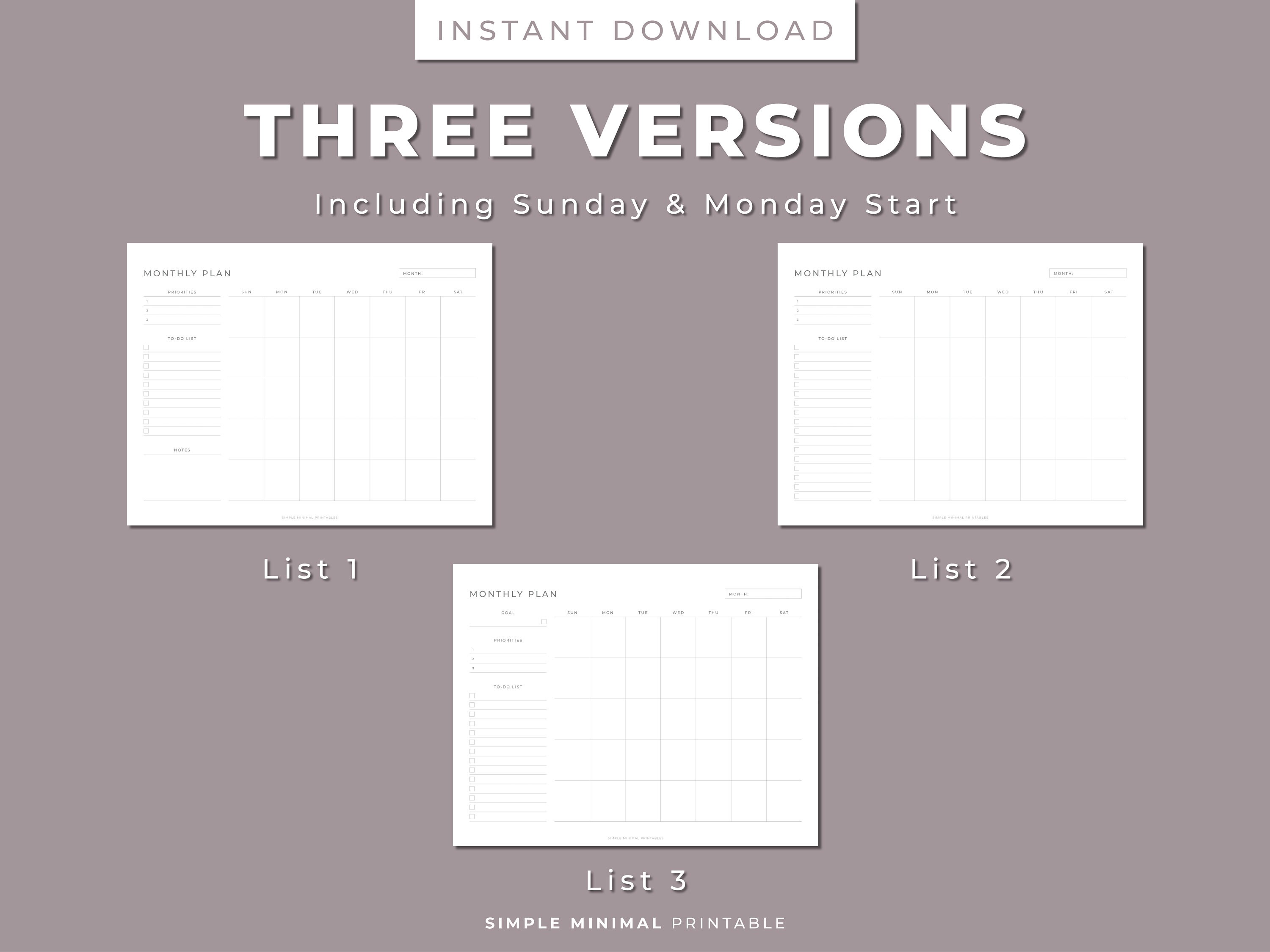 Monthly Productivity Planner Printable: Letter/a4 (PDF Download) - Etsy