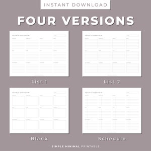Yearly Overview Printable Planner, Year-at-a-glance, Annual Perpetual ...
