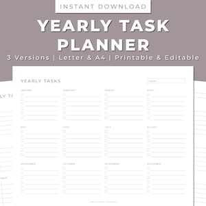 Yearly Task Planner Printable, Year-at-a-glance, Annual Perpetual ...