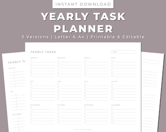 Yearly Overview Printable Planner, Year-at-a-glance, Annual Perpetual ...