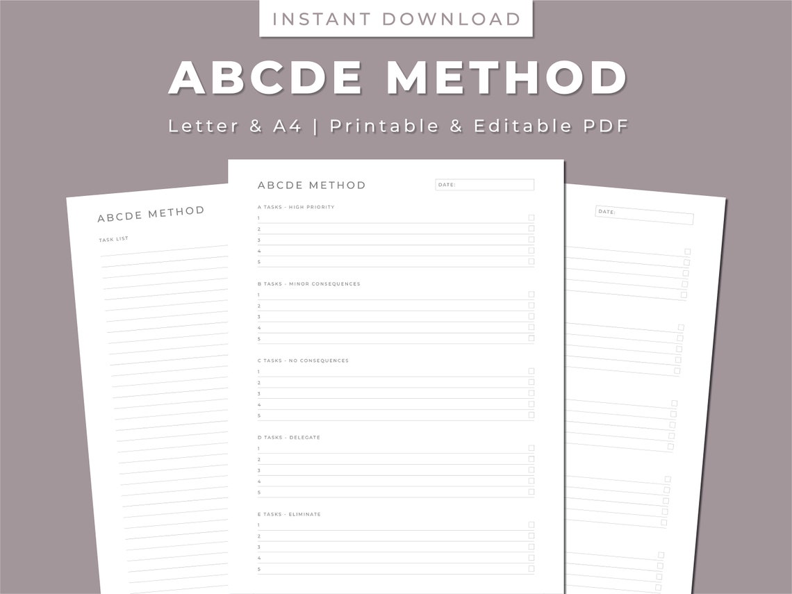 ABCDE Method Productivity Printable: Task List (letter/a4 PDF) - Etsy