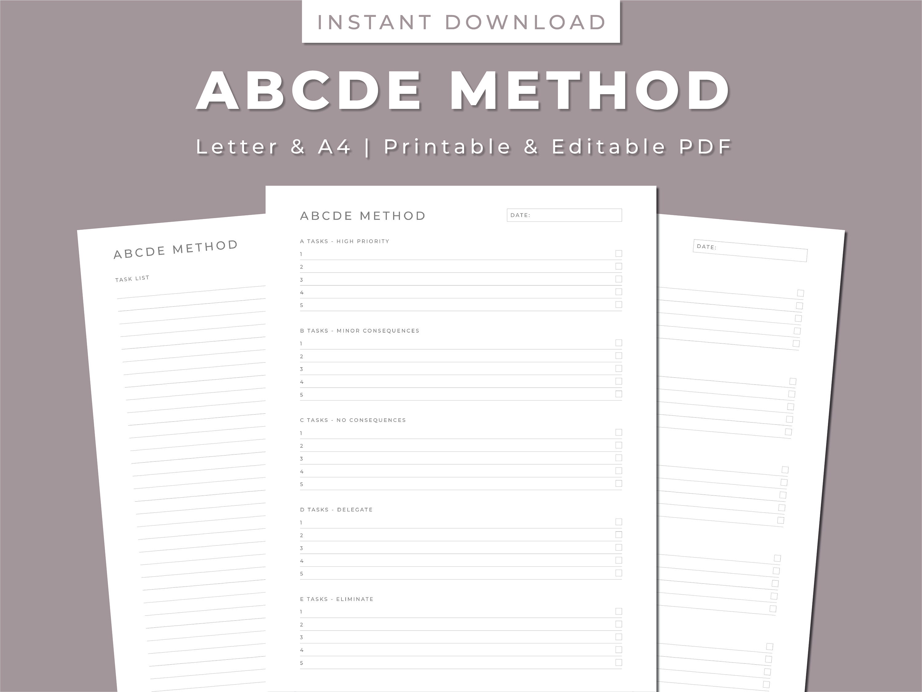 ABCDE Method Productivity Printable: Task List (letter/a4 PDF) - Etsy