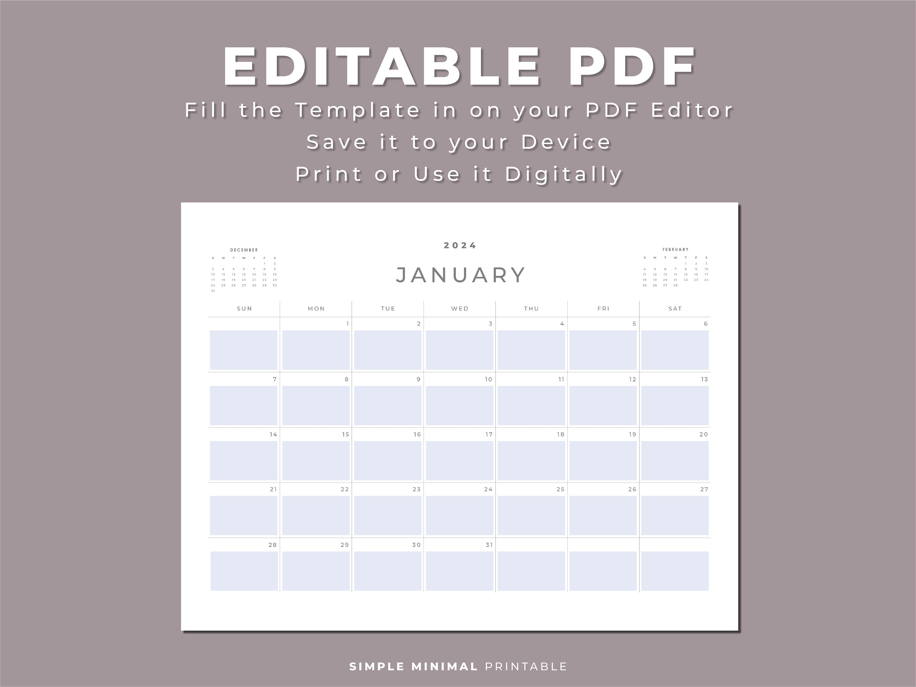 2023/2024 Monthly Printable Calendars Landscape Yearly - Etsy