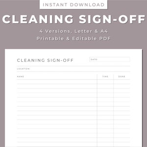 Cleaning Sign-off Checklist: Minimalist Printable (letter/a4 PDF) - Etsy