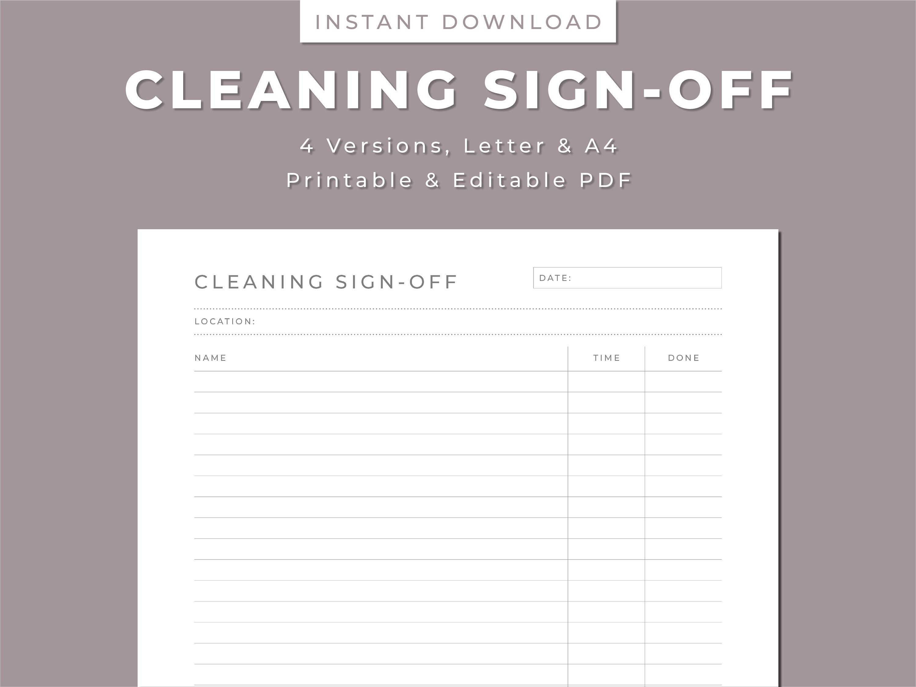 Cleaning Sign-off Checklist: Minimalist Printable (letter/a4 PDF) - Etsy