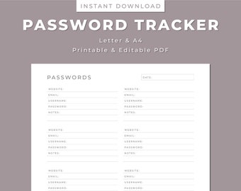 Password Tracker Printable, Password Organizer, Password Keeper ...