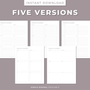 Year at A Glance Printable Planners, 2-page, Annual Perpetual Planner ...